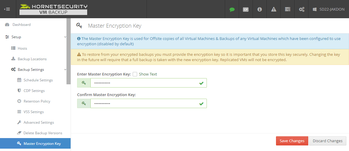 How Can I Set The Master Encryption Key In Vm Backup Hornetsecurity