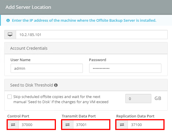 How can I change the ports used to connect to the offsite Offsite Backup Server ...