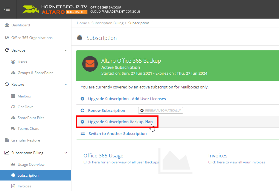 How Do I Upgrade My Backup Plan Hornetsecurity Knowledgebase