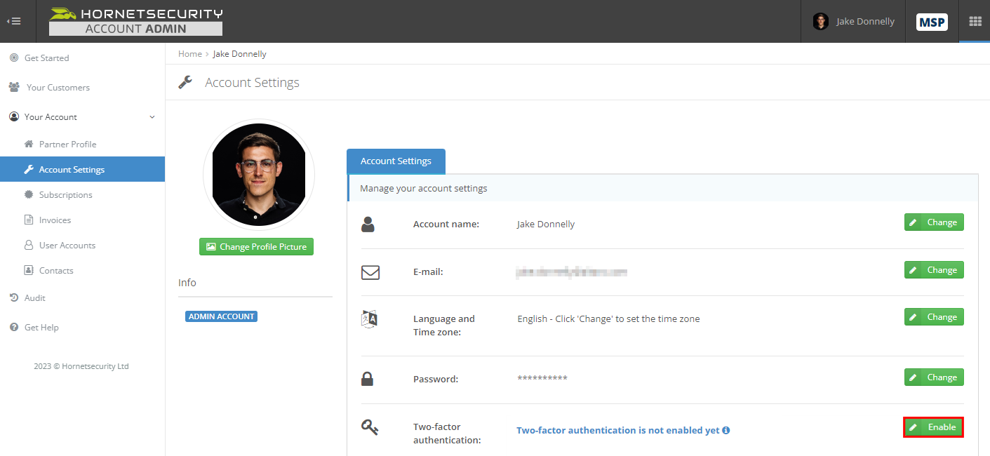 How do I enable (2FA) Two-Factor Authentication? – Hornetsecurity KnowledgeBase