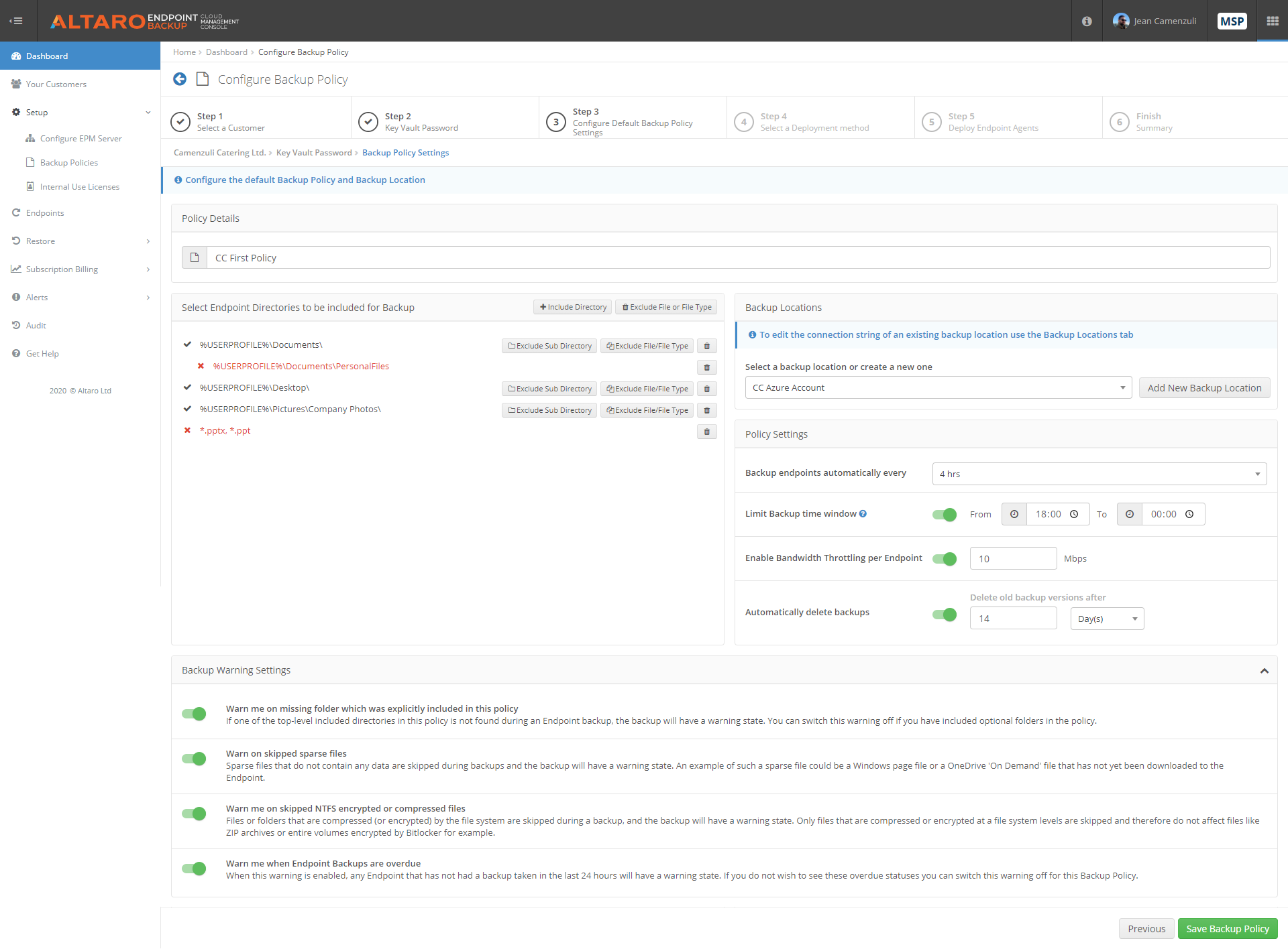 How to create a Backup Policy – Hornetsecurity KnowledgeBase
