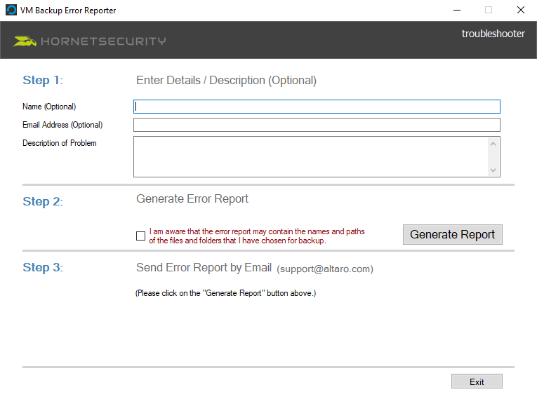How Do I Generate An Error Report From The Offsite Backup Server Hornetsecurity Knowledgebase