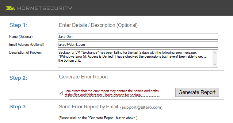 How Do I Generate An Error Report From The Offsite Backup Server Hornetsecurity Knowledgebase