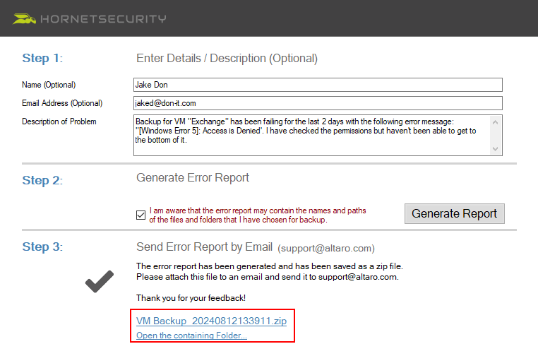 How do I generate an Error Report from the Offsite Backup Server? – Hornetsecurity KnowledgeBase