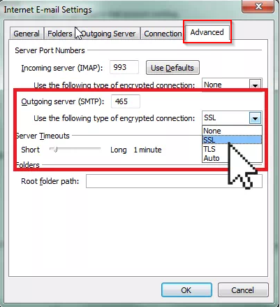 How to change the connection protocol in a mail client ...