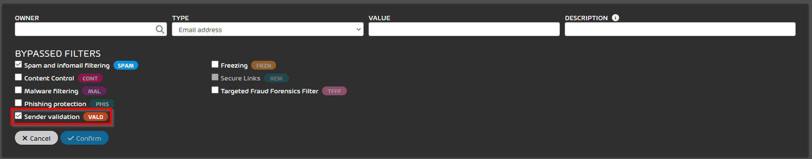 How do I set up allow listing for sender validation? (SPF-, DKIM- or DMARC-Fail ...