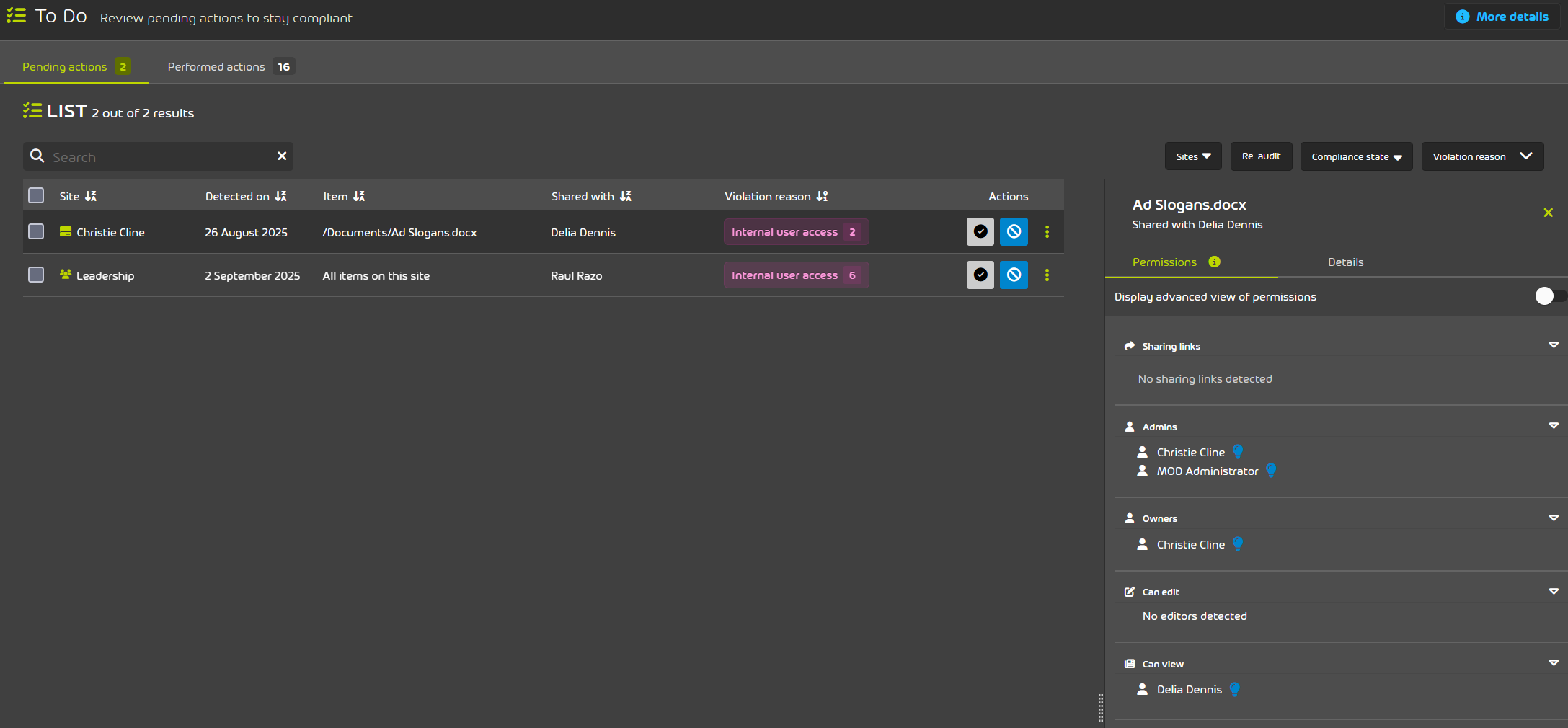 Auditing Violations (Site Owners) – Hornetsecurity KnowledgeBase